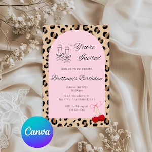 Pink Cheetah Birthday Invitation Template: Editable Canva Design (5x7 ...