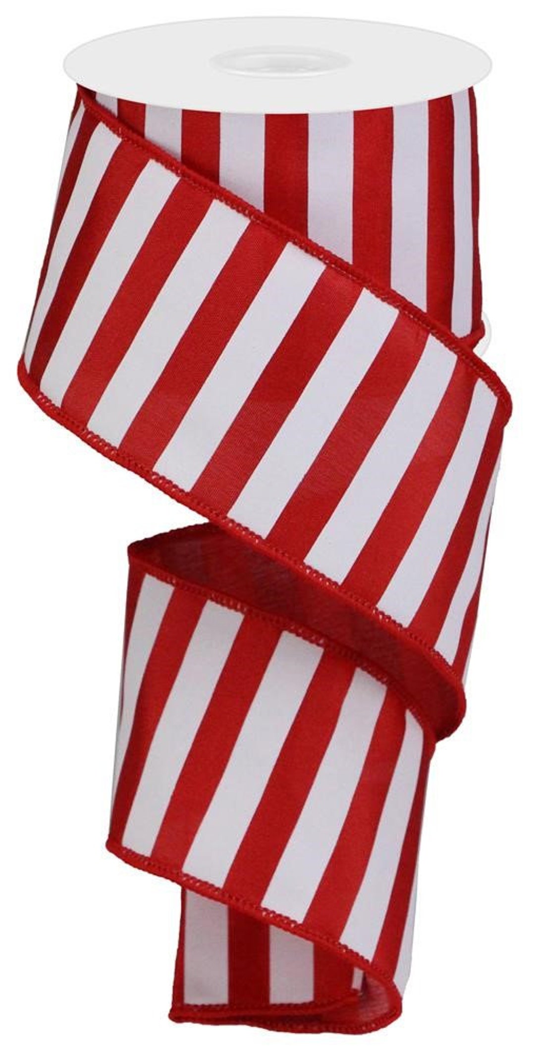 Medium Stripe Ribbon: Red & White 2.5 X 10 Yd Satin Wired Ribbon - Etsy