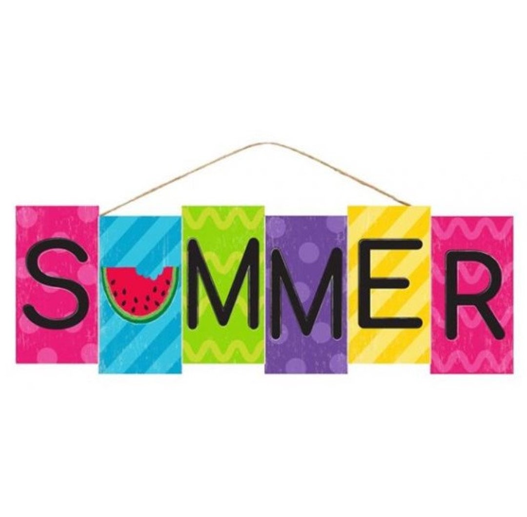 Summer Signs, 14"l X 4.75"h Summer Block Sign With Watermelon Accent ...