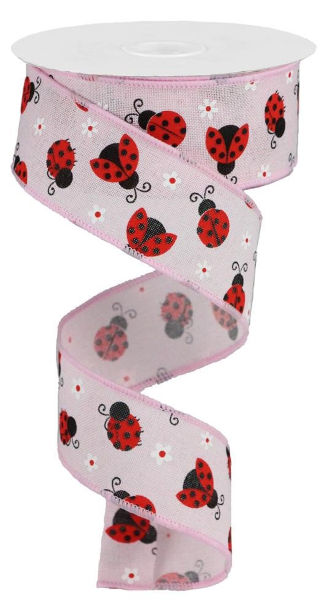 Ladybugs and Daisies Wired Ribbon, 1.5"x10yd Mini Ladybugs on Royal ...