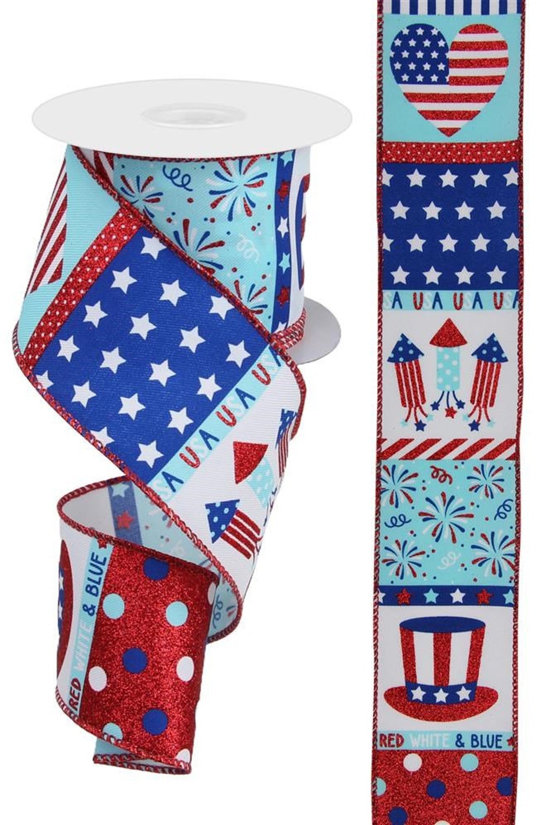 Patriotic Wired Ribbon Ribbon, 4th of July Ribbon, 2.5"x10yd Patriotic ...
