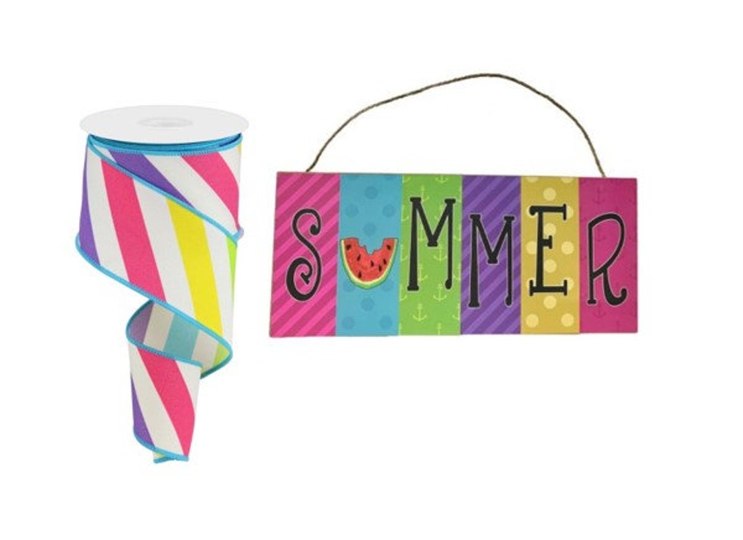 Summer Wired Ribbon and Sign Combo, Summer Wreath Sign, Summer Sign, 12 ...