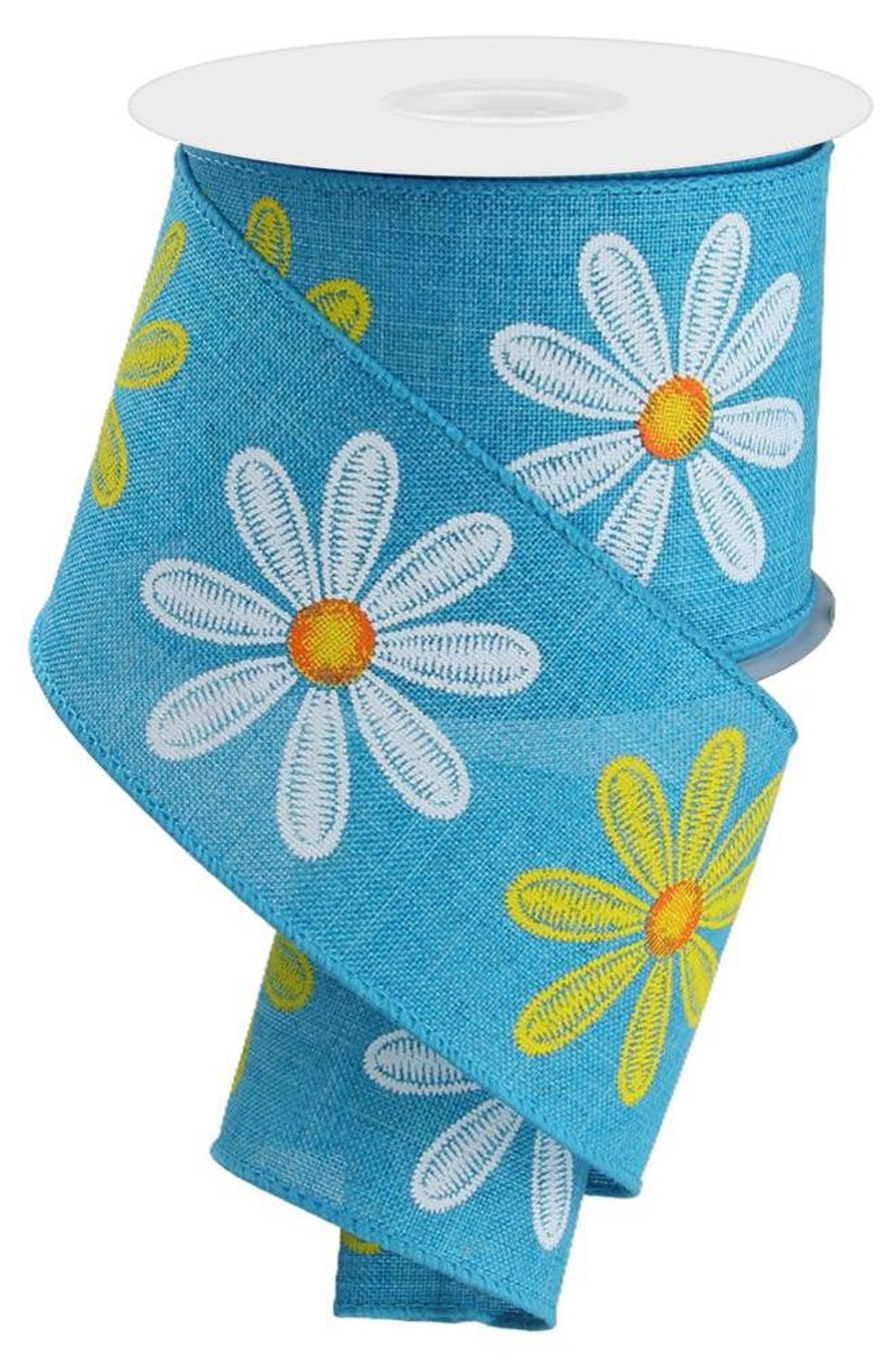 Daisy Wired Ribbon, 2.5"x10yd Embroidered Daisy, Wired Ribbon, Floral ...