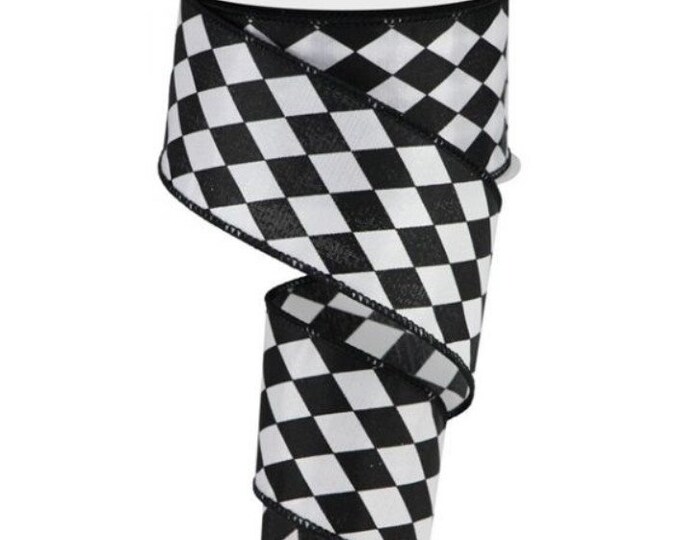 Harlequin Ribbon, Harlequin Diamond Wired Ribbon Roll, Black & White ... Harlequin Ribbon, Harlequin Diamond Wired Ribbon Roll, Black & White ...