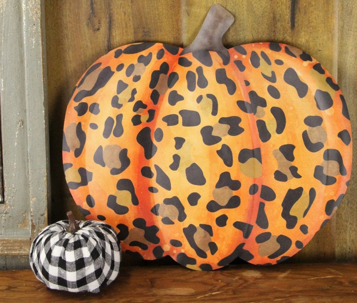 Fall Leopard Print Pumpkin Sign Metal / Embossed Leopard Spot - Etsy
