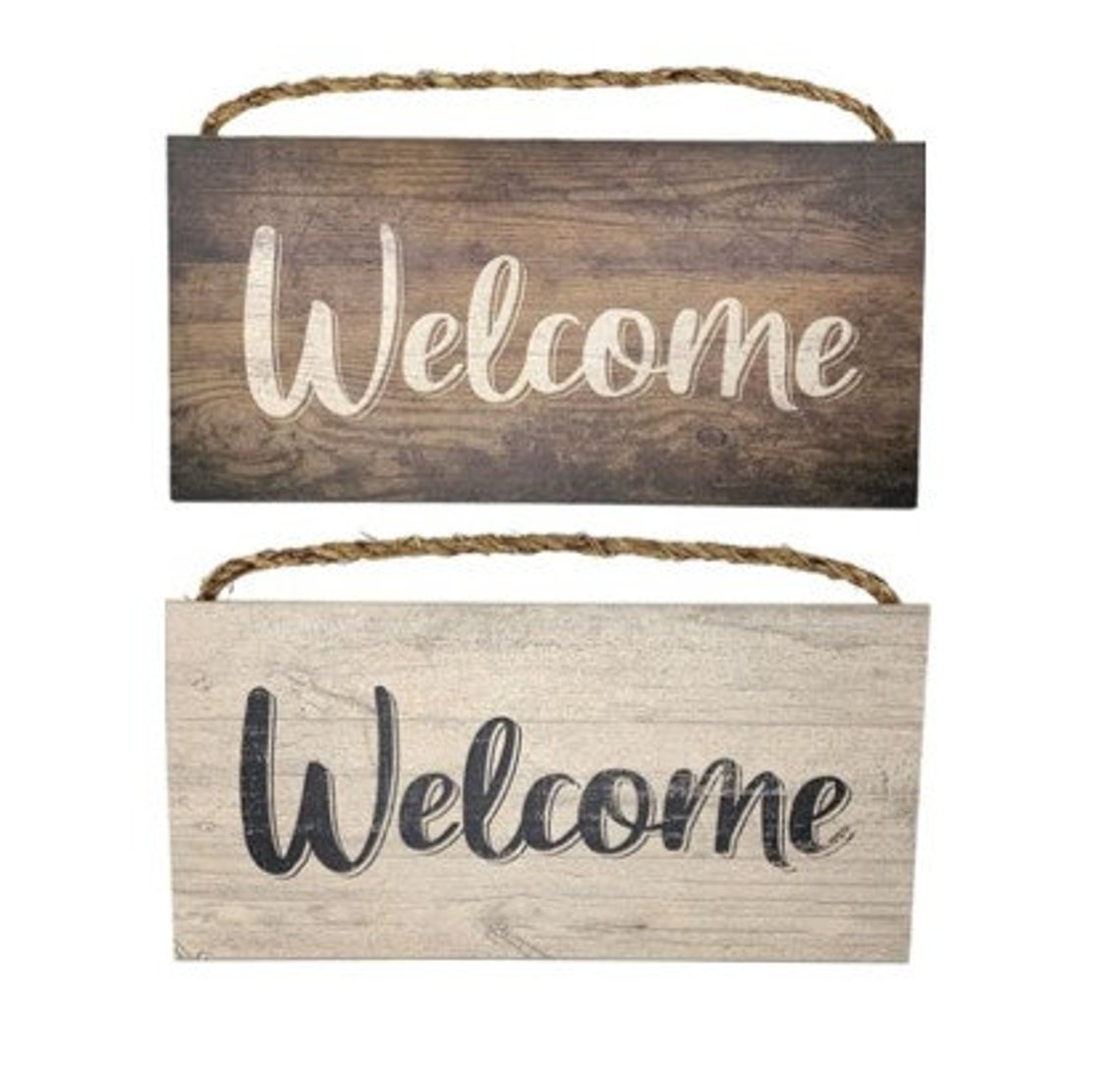 Welcome Sign W/ Rope Brown & White 6 X 12 2 | Etsy