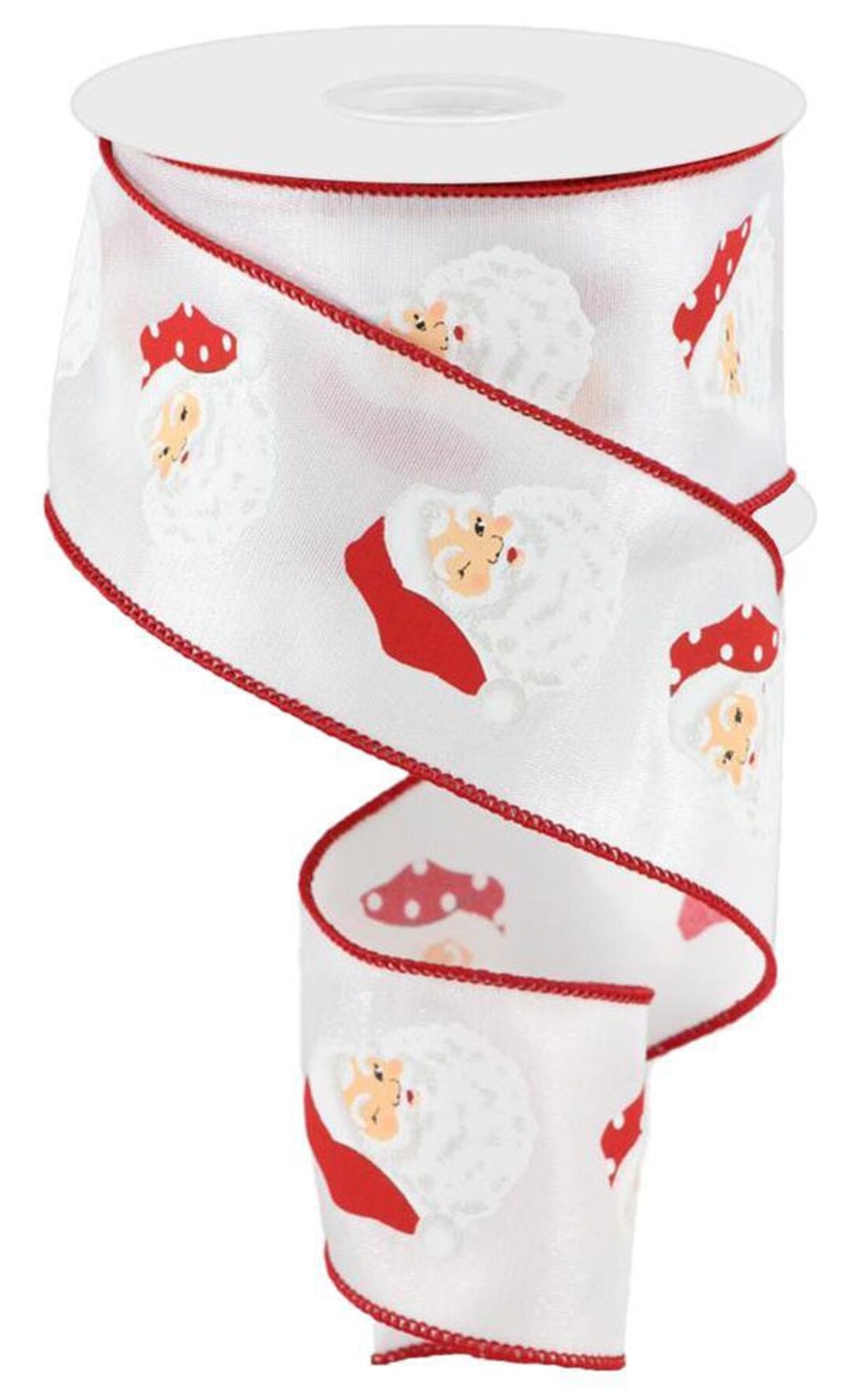 Christmas Wired Ribbon, 2.5x10yd Vertical Santa Heads / Satin, Santa ...