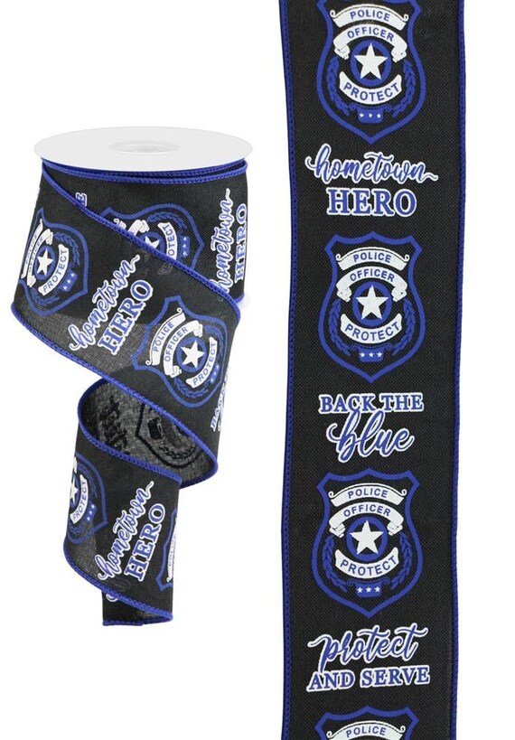 Police Badge on Royal Police Support Ribbon Black and Blue | Etsy