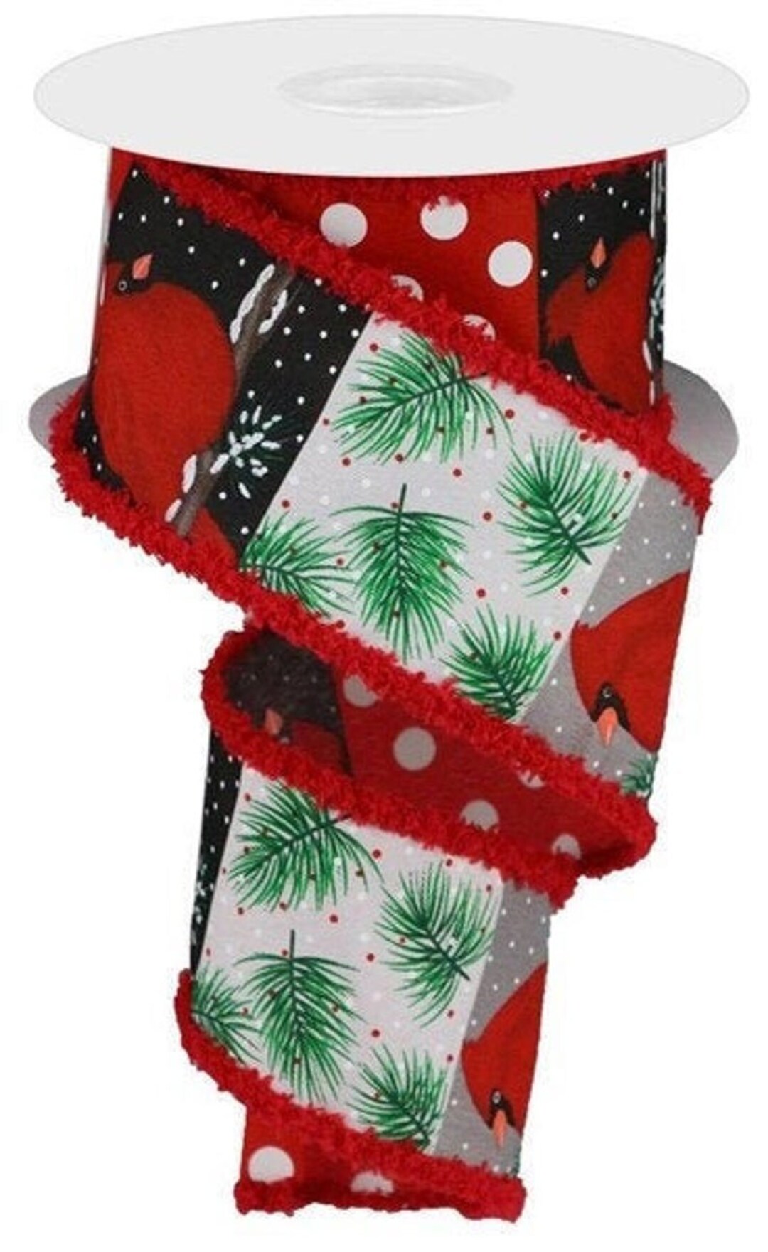 Cardinal Wired Ribbon, Christmas Cardinal Polka Dot / Pine / Drift ...
