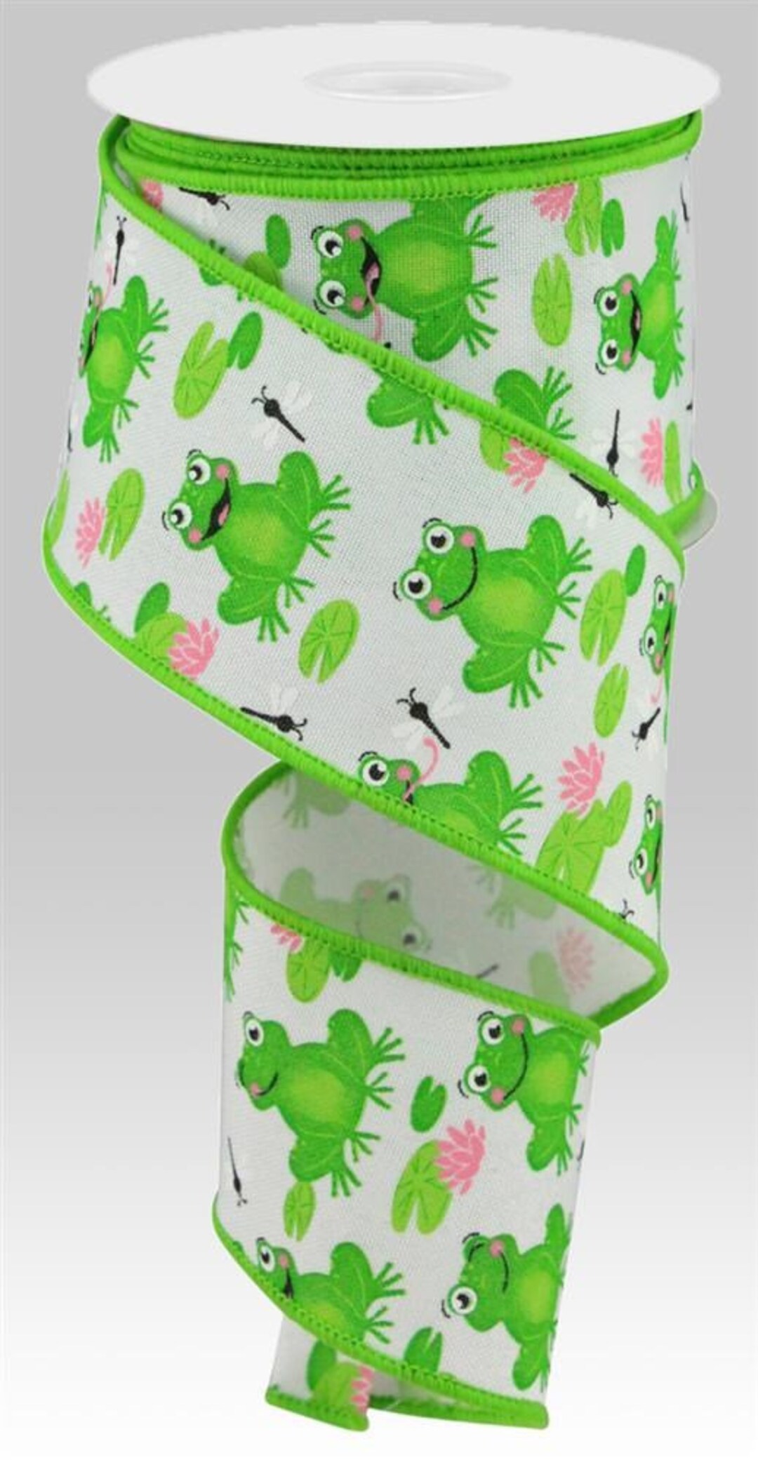 Frogs, Lily Pads, Dragon Flies Ribbon, 2.5x10yd Frogs on Faux Royal RG ...