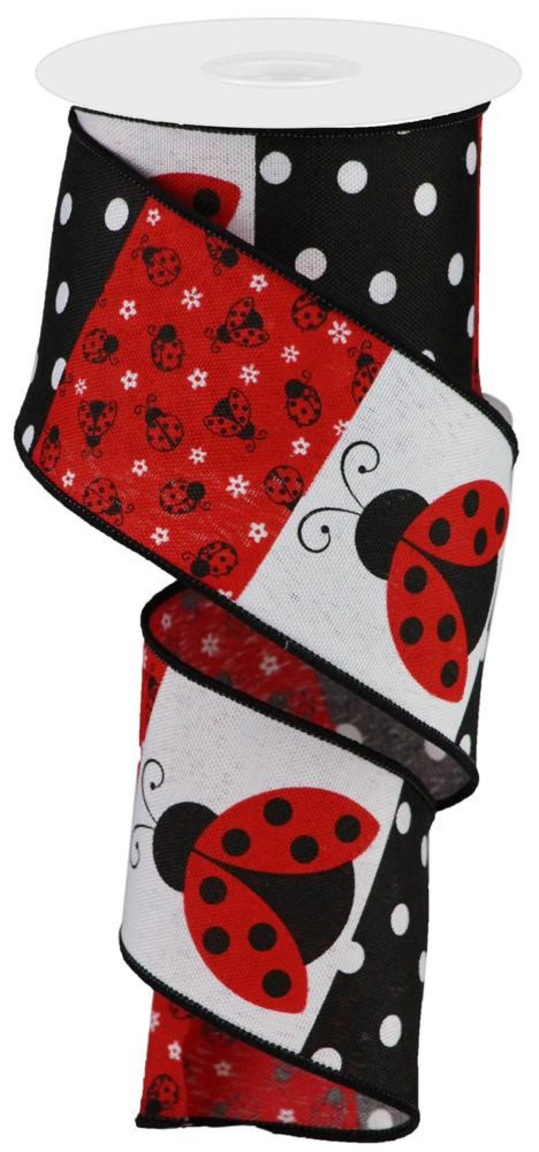 Ladybug Wired Ribbon, 2.5"x10yd Ladybug Block Pattern/royal RGB125227 ...