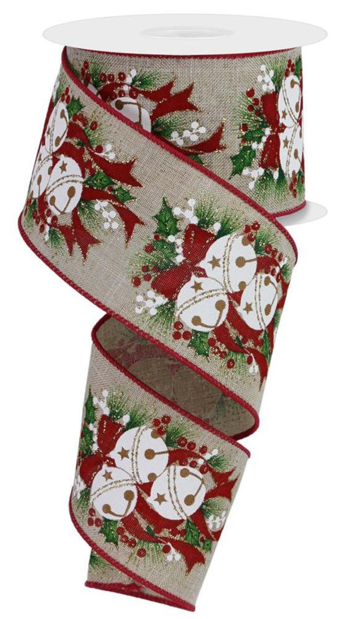 Jingle Bells Wired Ribbon, Christmas Wired Ribbon, 2.5x10yd Jingle Bell ...