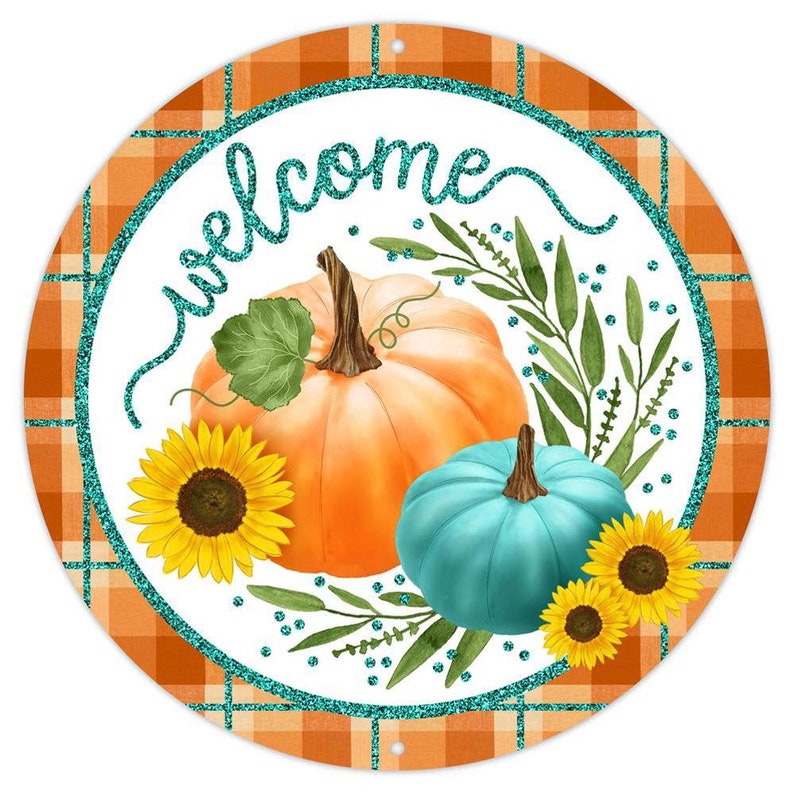Fall Round Metal Sign 12dia Metal / Glitter Welcome - Etsy