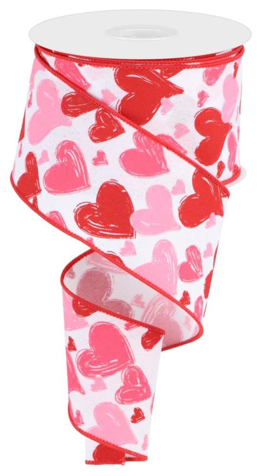 Valentine's Day Wired Ribbon, Hearts Ribbon, 2.5" X 10yd Hand Drawn ...