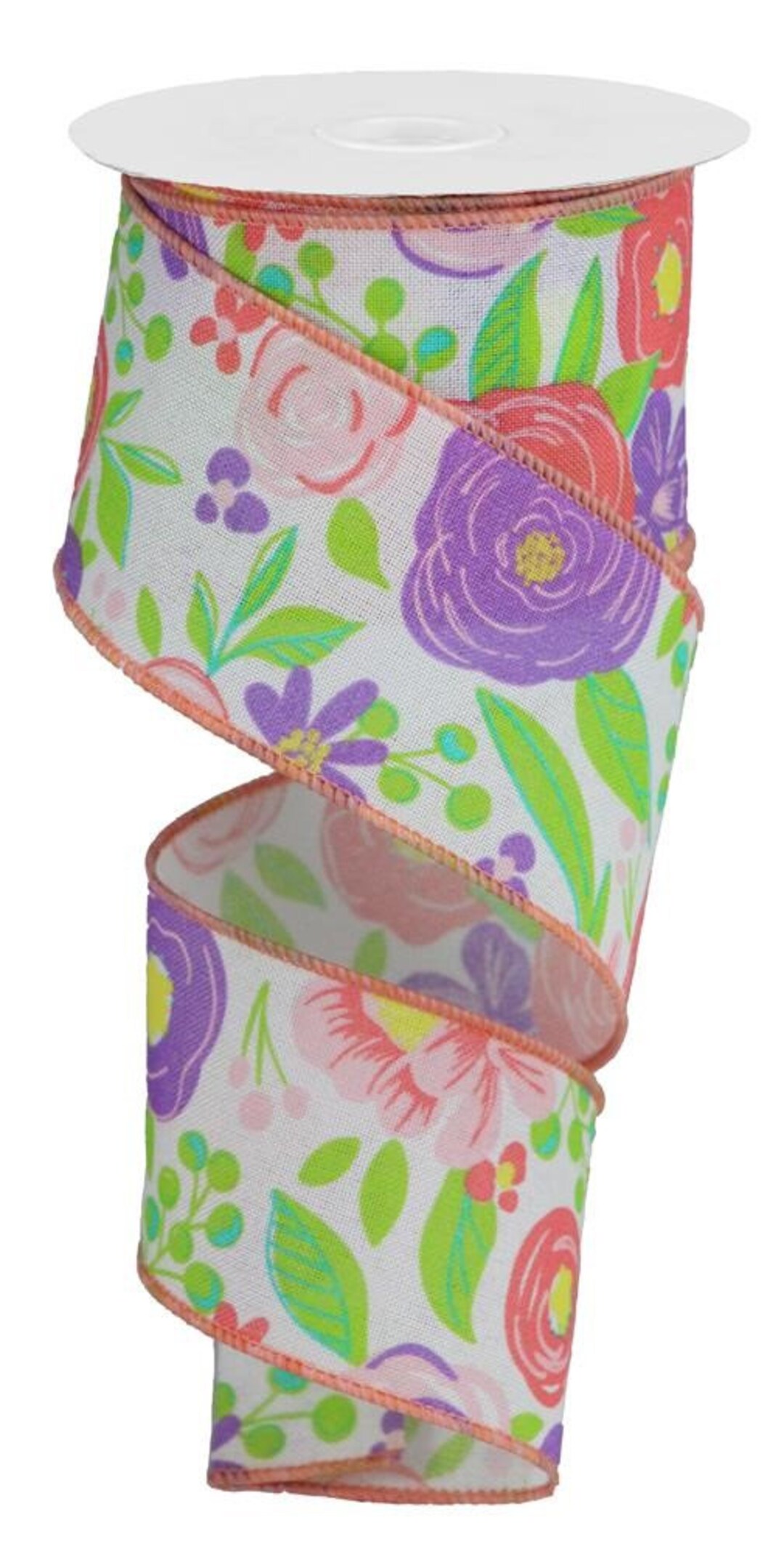 Floral Wired Ribbon, 2.5"x10yd Bold Blooms on Royal, Flower Ribbon ...