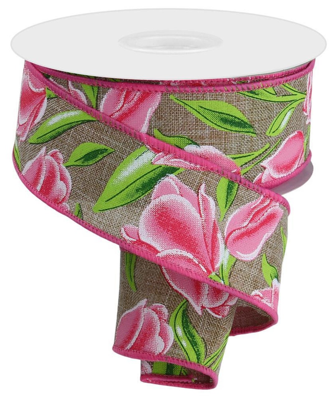 Floral Wired Ribbon, 1.5"x10yd Tulips on Royal, Tulips Wired Ribbon ...