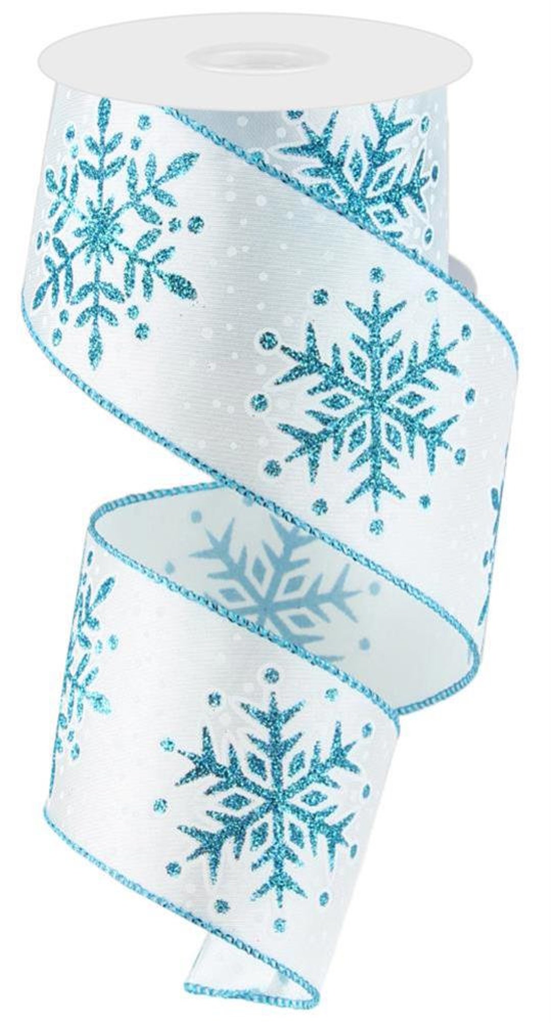 Snowflakes Wired Ribbon, 2.5 X 10yd Glittered Snowflakes on Satin ...