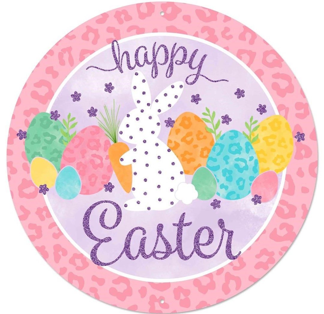 Happy Easter Metal Sign, Glitter & Leopard Happy Easter Sign, 12 ...