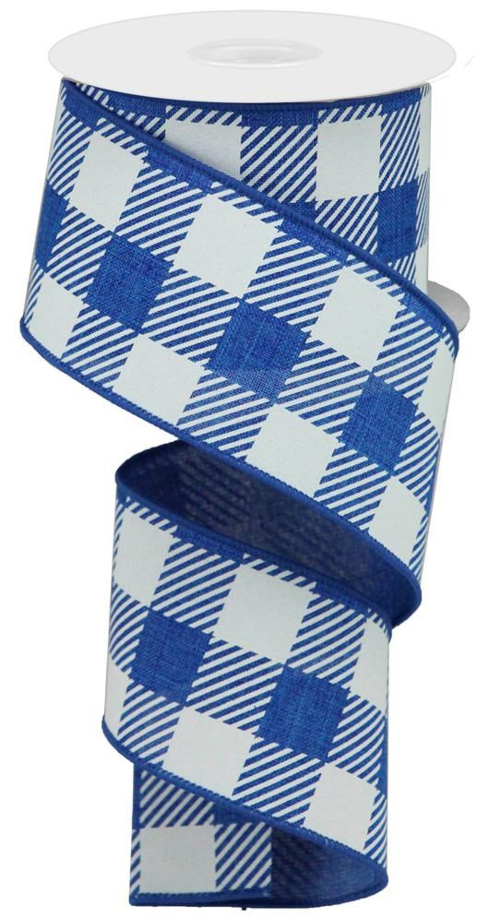 Royal Blue and White Check Wired Ribbon 2.5x10yd Large | Etsy