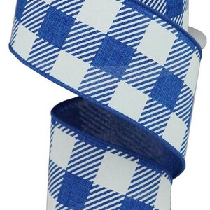 Royal Blue and White Check Wired Ribbon, 2.5"x10yd Large Striped Check ...
