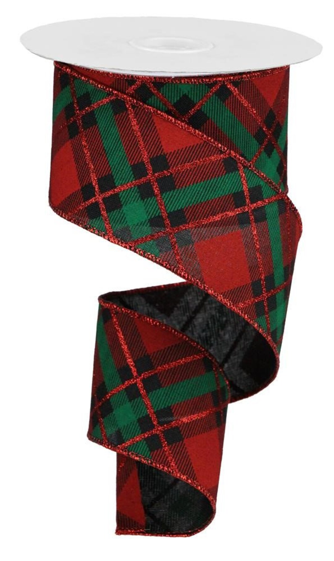 Christmas Plaid Wired Ribbon, 2.5" X 10yd Glitter Plaid on Royal - Etsy