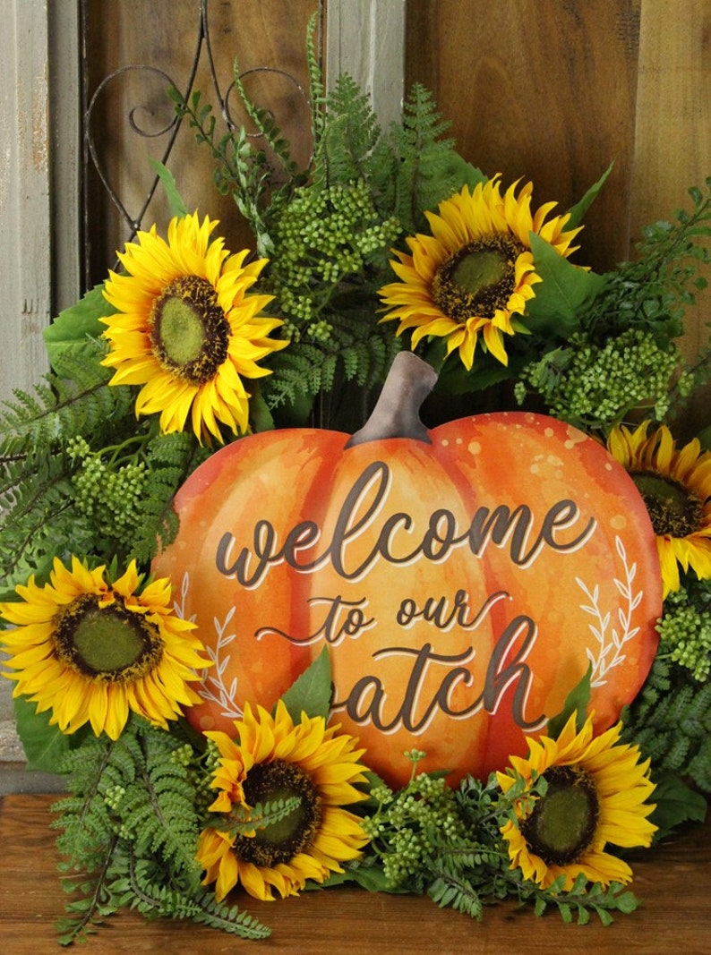 Welcome to Our Patch Pumpkin Sign, 12"l Metal/embossed Welcome/patch ...