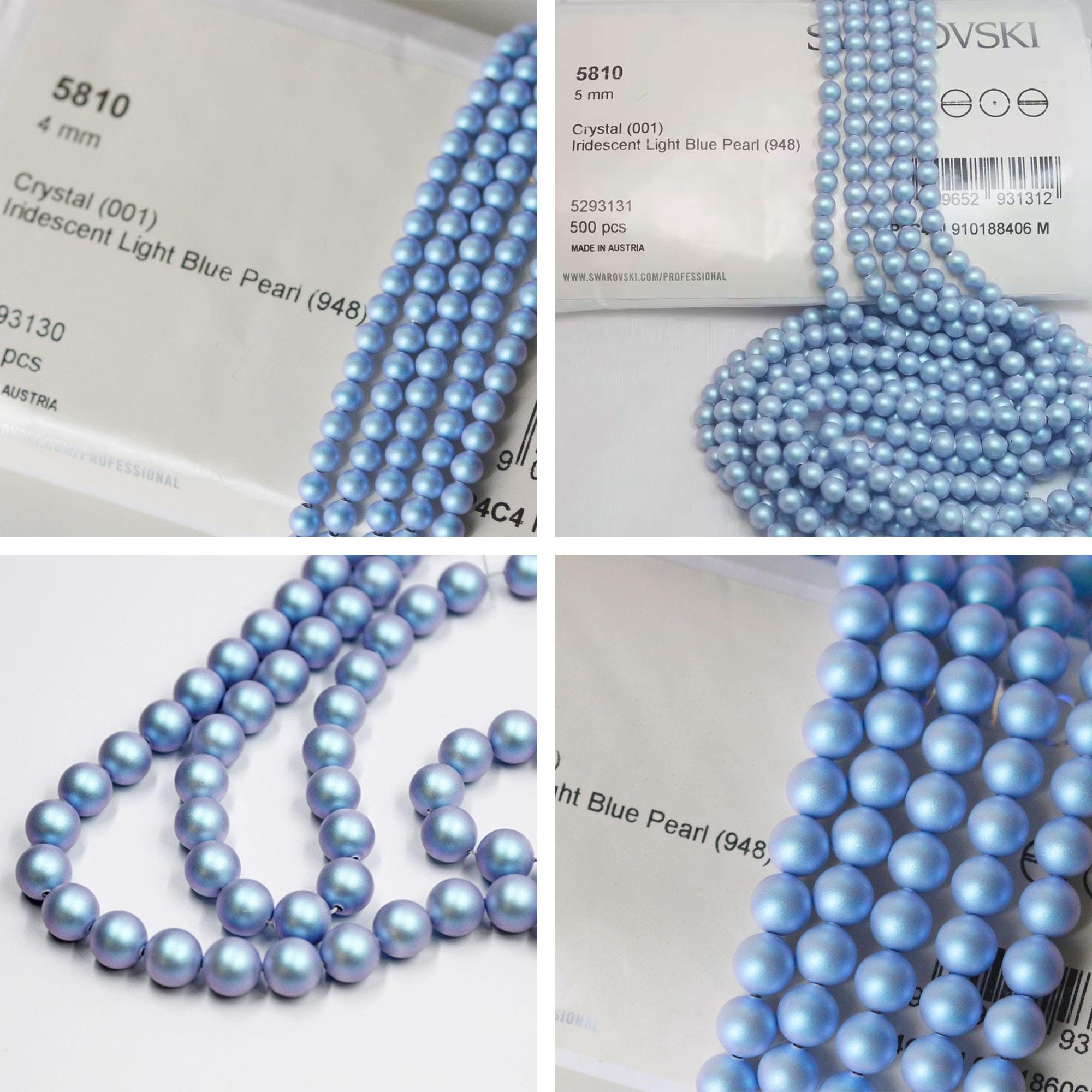 Swarovski 5810 Iridescent Light Blue Round Pearls, Full-drilled Beads ...
