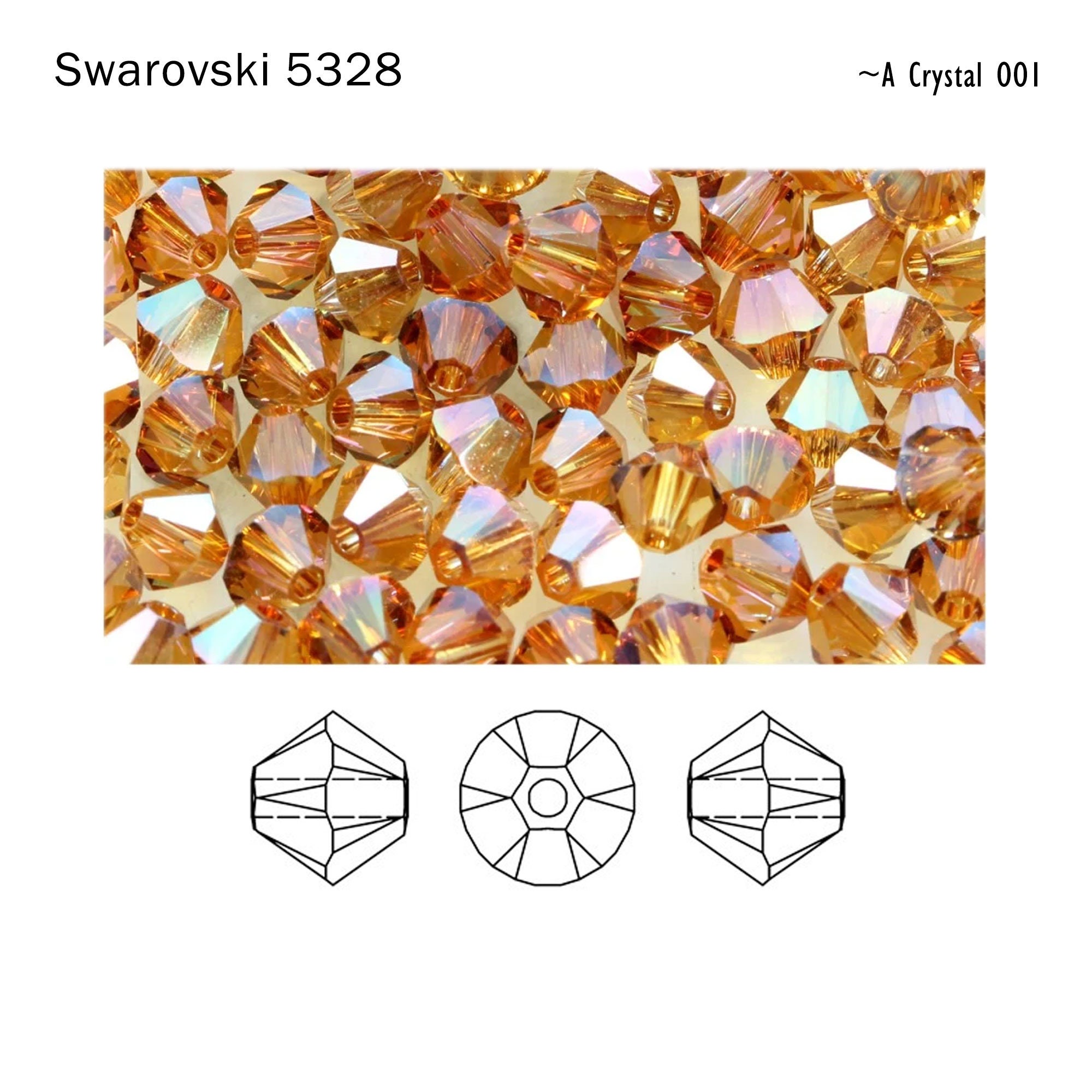 Swarovski 5301/5328 Xilion Bicone Beads A-001 Crystal 2.5mm/3mm/4mm/5mm ...