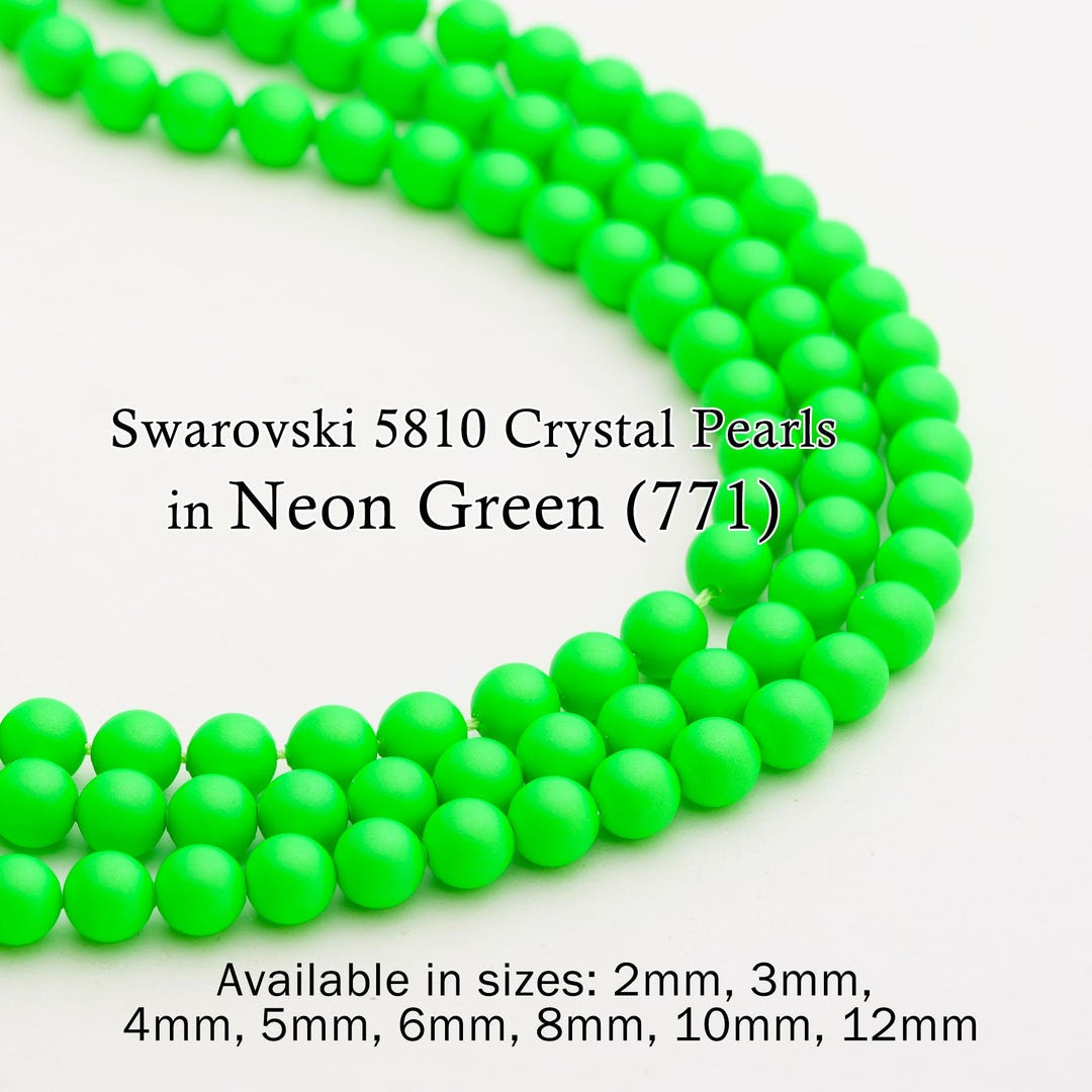 Swarovski 5810 Neon Green Round Pearls, Full-drilled Beads, 2/3/4/5/6/8 ...
