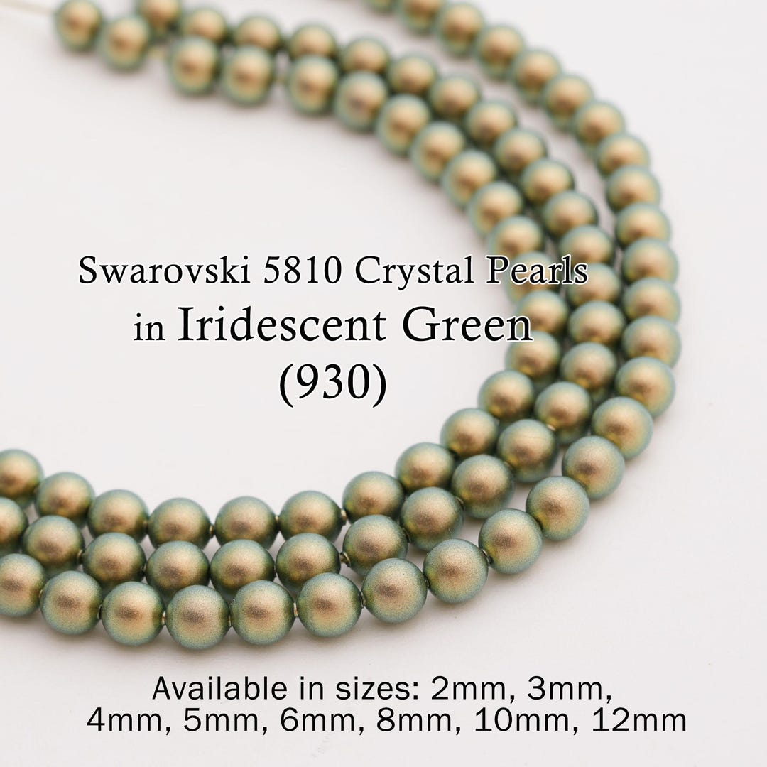Swarovski 5810 Iridescent Green Round Pearls, Full-drilled Beads, 2/3/4 ...