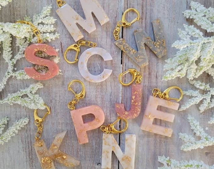Custom Initial Keychain Pastel & Gold Letter Keychain Resin Letter ...