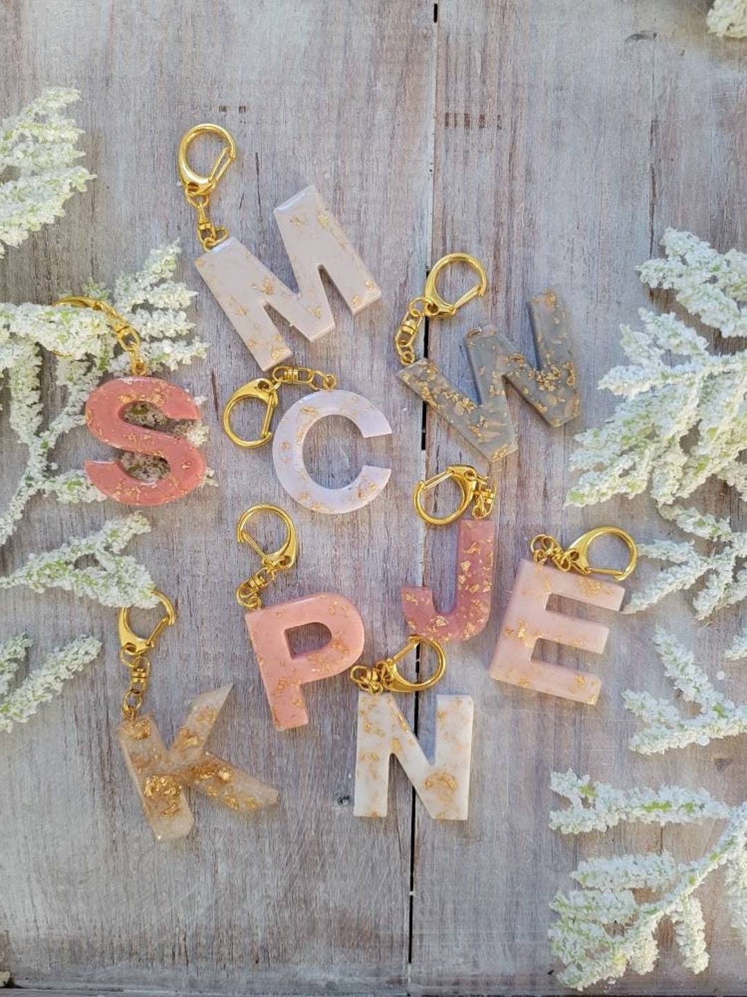 Custom Initial Keychain | Pastel & Gold Letter Keychain | Resin Letter ...