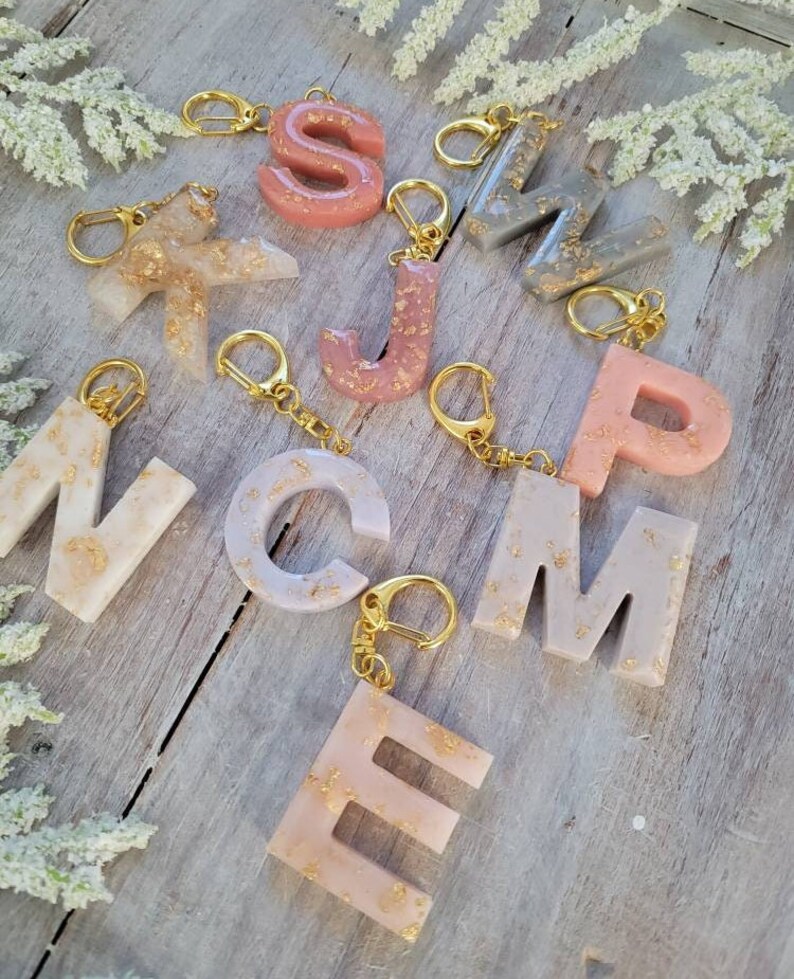 Custom Initial Keychain Pastel & Gold Letter Keychain - Etsy