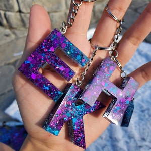 Purple and Blue Glitter Keychain | Initial Keychain | Letter Keychain ...