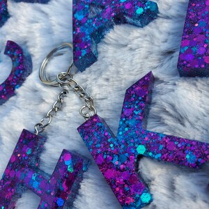 Purple and Blue Glitter Keychain | Initial Keychain | Letter Keychain ...