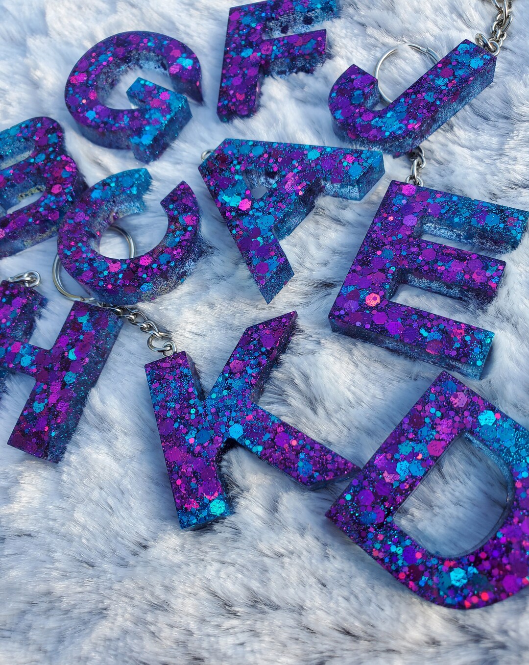 Purple and Blue Glitter Keychain | Initial Keychain | Letter Keychain ...
