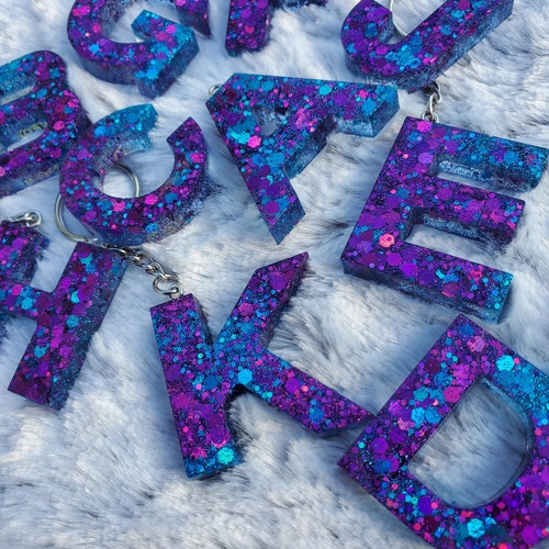 Purple and Blue Glitter Keychain Initial Keychain Letter | Etsy