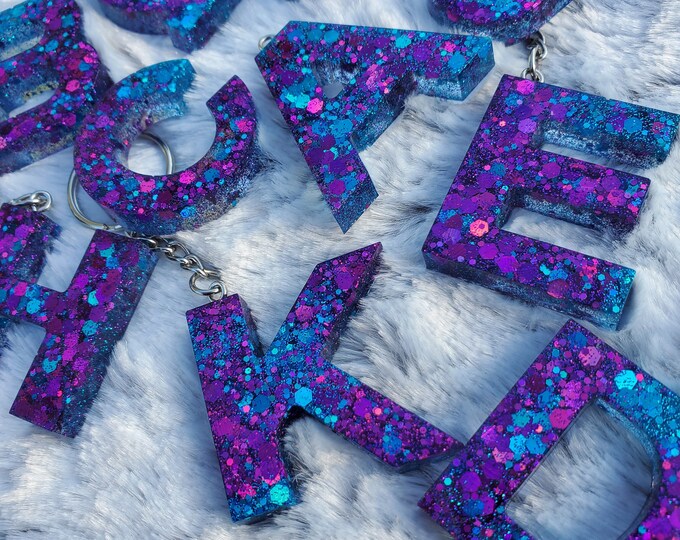 Purple and Blue Glitter Keychain | Initial Keychain | Letter Keychain ...