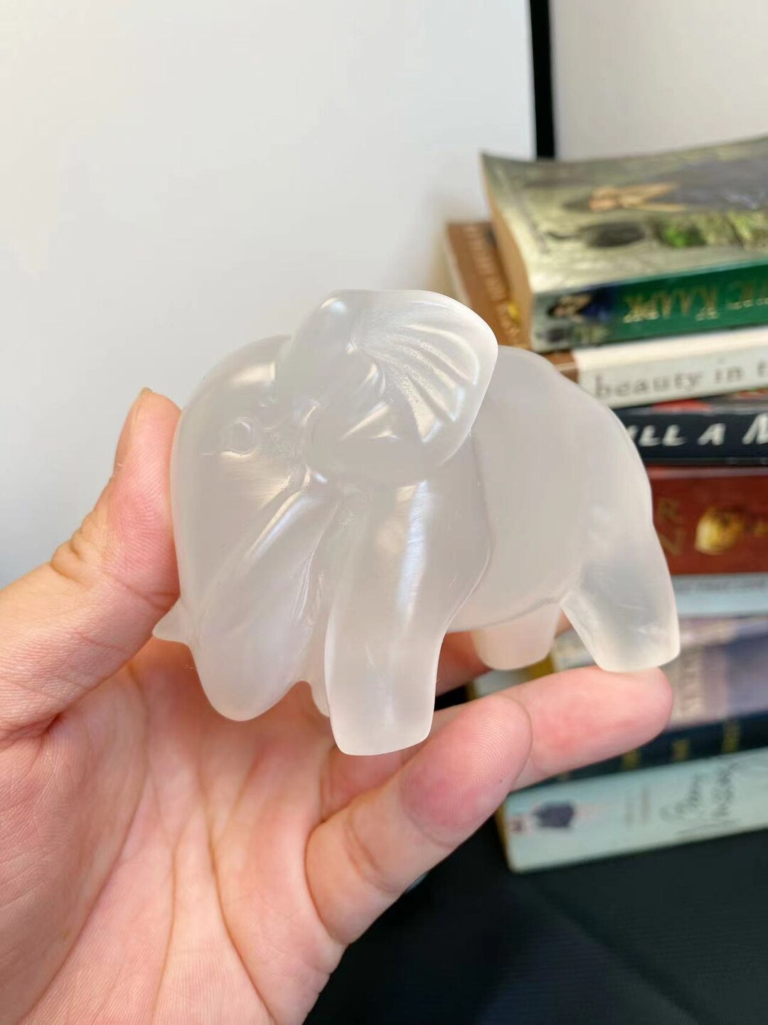 Satin Spar Selenite Elephant Carving/ 2.5''*3''*2''/ Carved Crystal ...