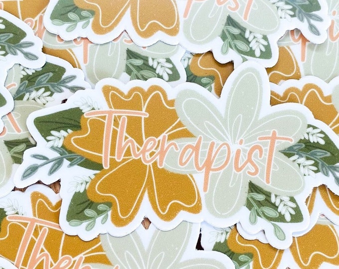 Therapist Sticker, Therapist Gift, Floral Sticker, WEATHERPROOF, Laptop ...