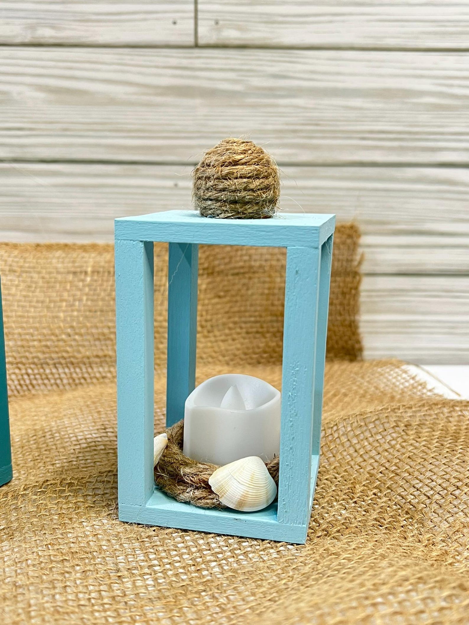 Beachy Aqua Mini Wood Lantern: Seashell Tiered Tray Decor - Etsy