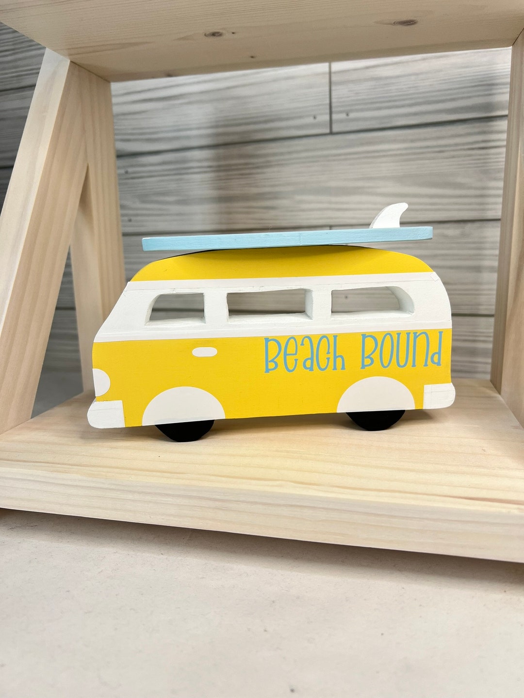 Retro Beach Bus, Surfboard Home Decor, Beach House Shelf Sitter, Beach ...
