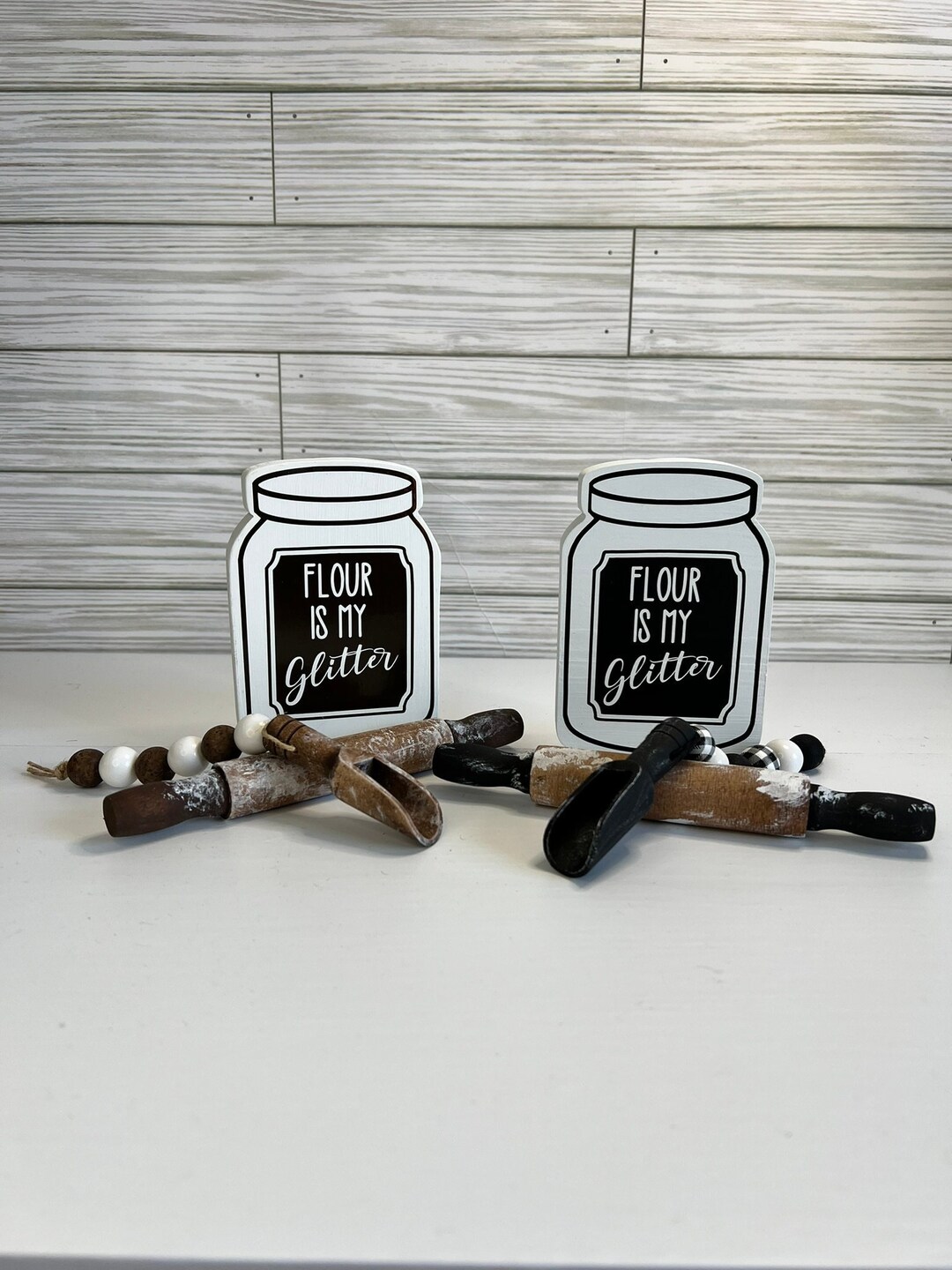 Flour is My Glitter Sign and Mini Rolling Pin and Beaded Garland Scoop ...