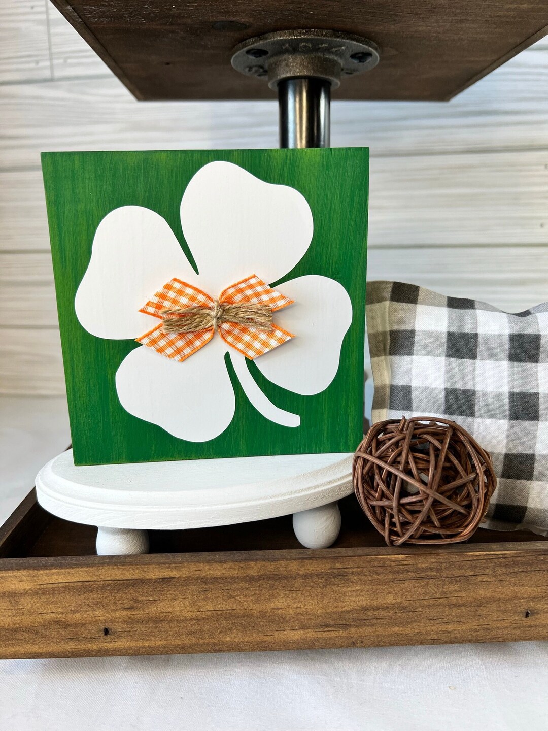 Green Rustic Shamrock Tiered Tray Sign, St Patrick's Day Tier Tray and ...