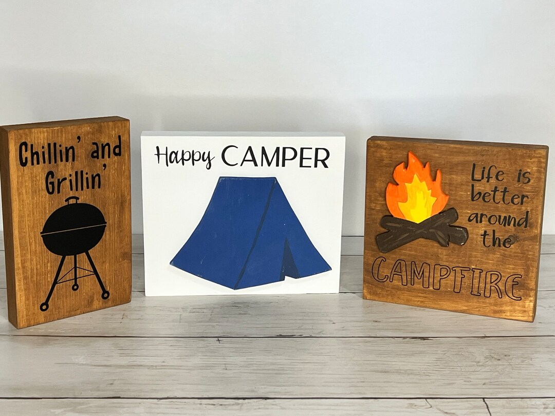 Camping Life Sign Set, Happy Camper Decor Bundle, Camping Grill Sign ...