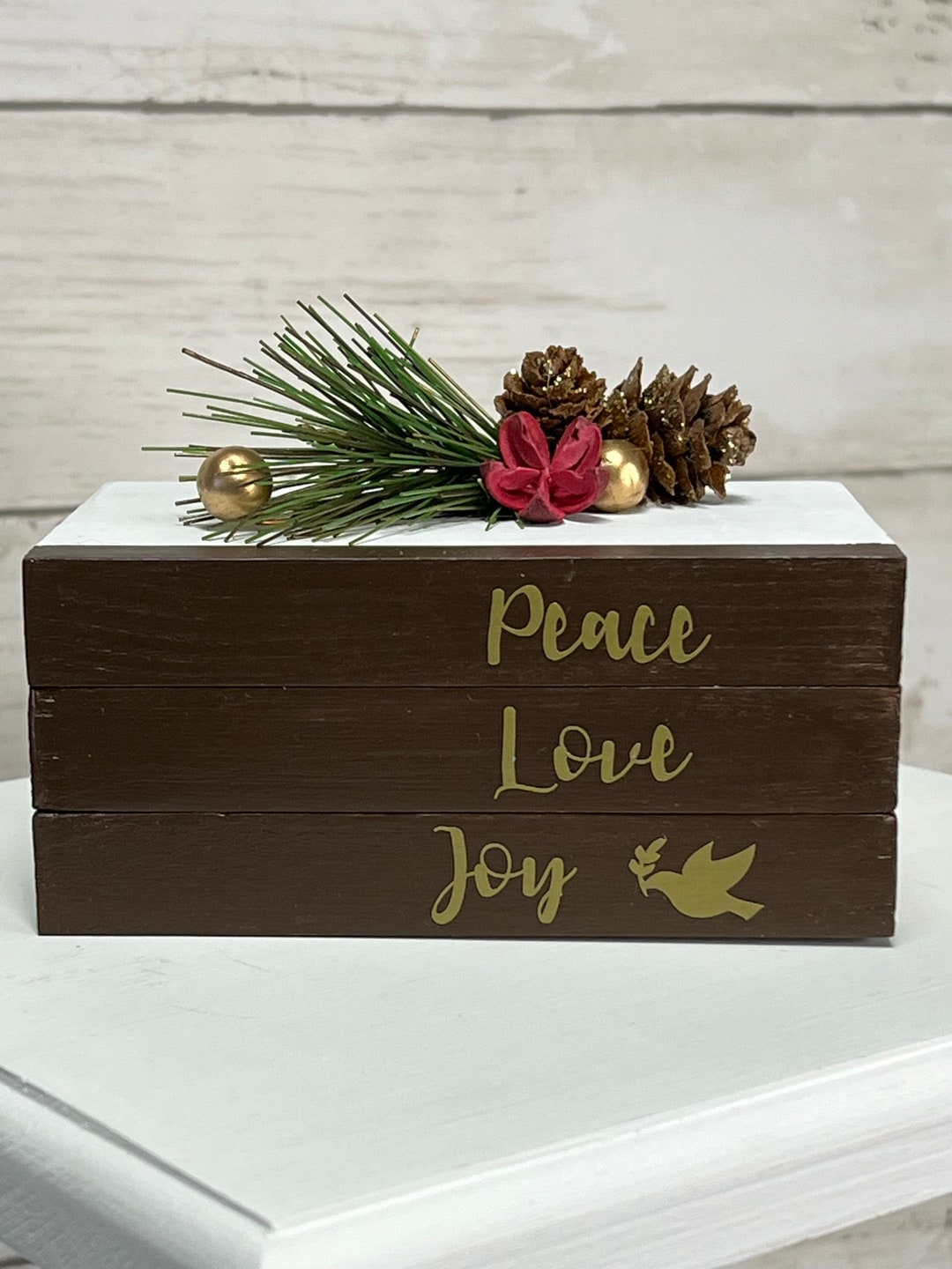 Christmas Mini Book Stack, Peace Love and Joy, Christmas Tier Tray ...