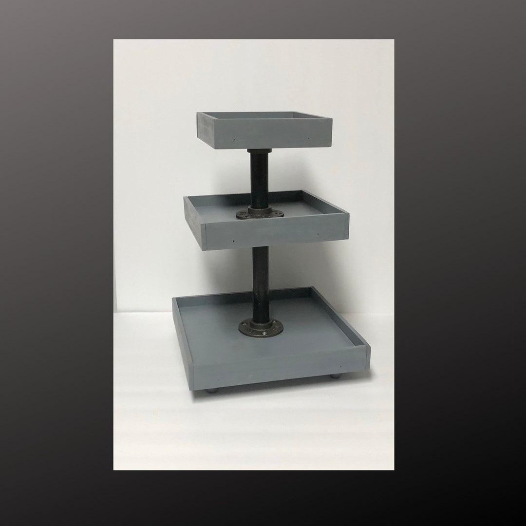 Rustic Gray Large Three Tier Wood Tray Square Three Tiered - Etsy