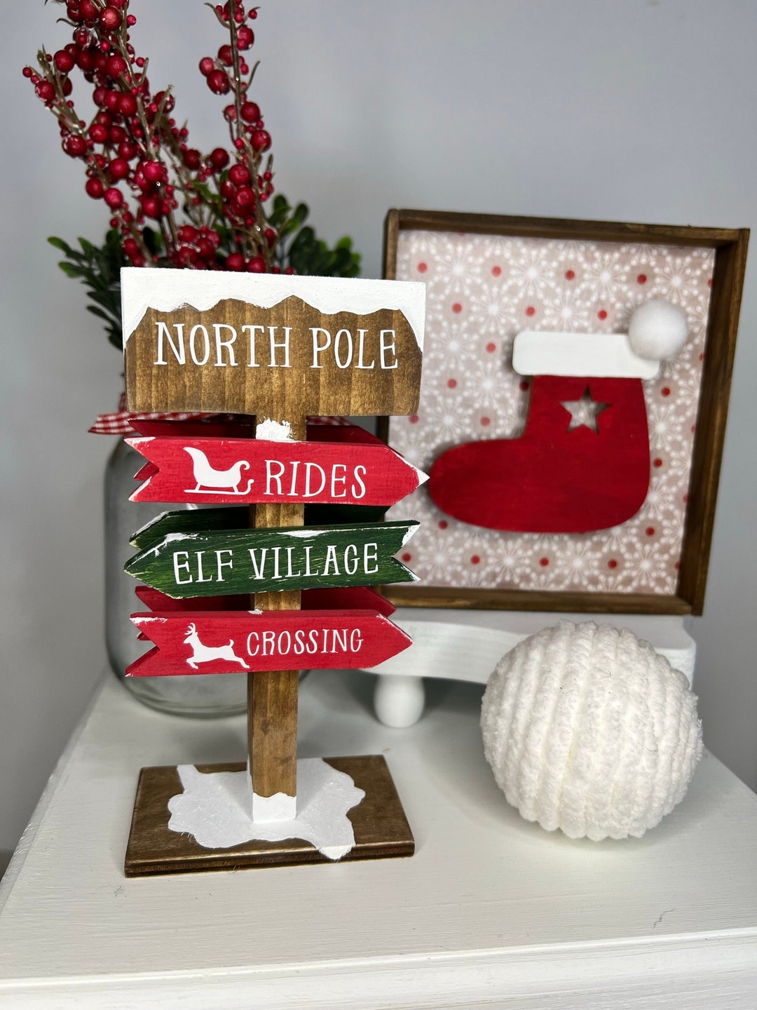 North Pole Crossing Post Sign / Santa's Workshop Sign Post / Christmas ...