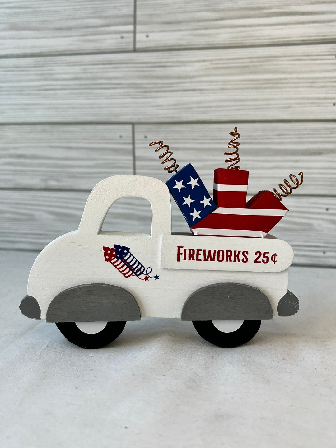July 4th Fireworks Truck, Patriotic Farm Truck, Mini Farmhouse Wood ...