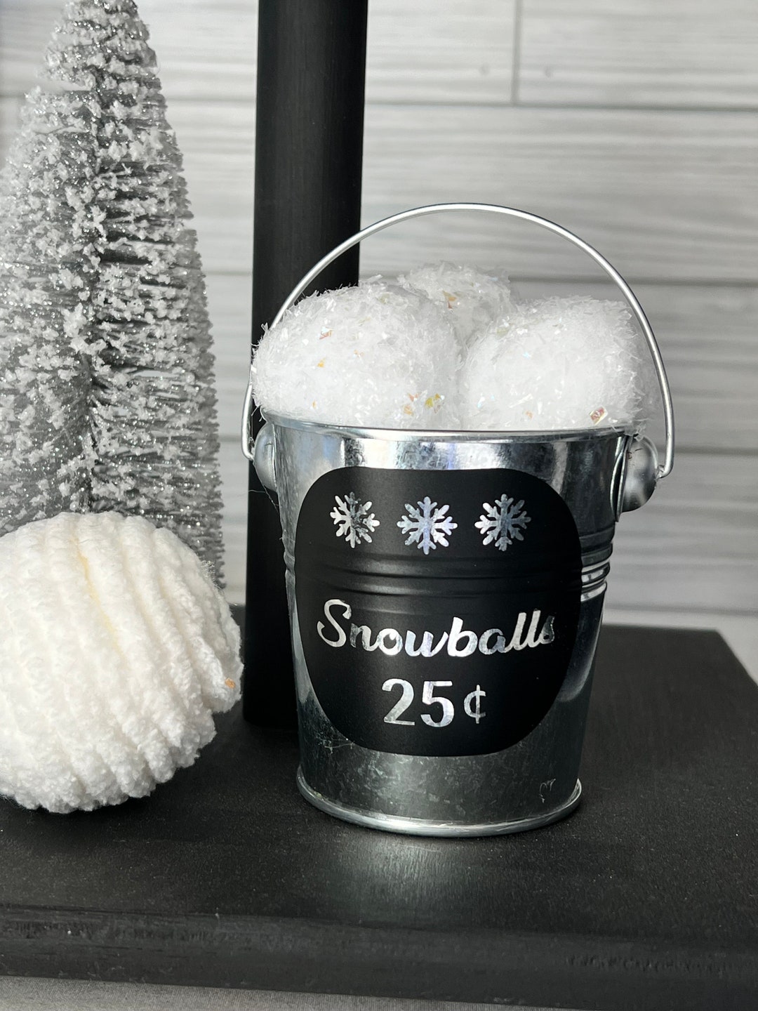 Metal Mini Snowball Bucket, Snowball Tiered Tray, Faux Snowballs ...